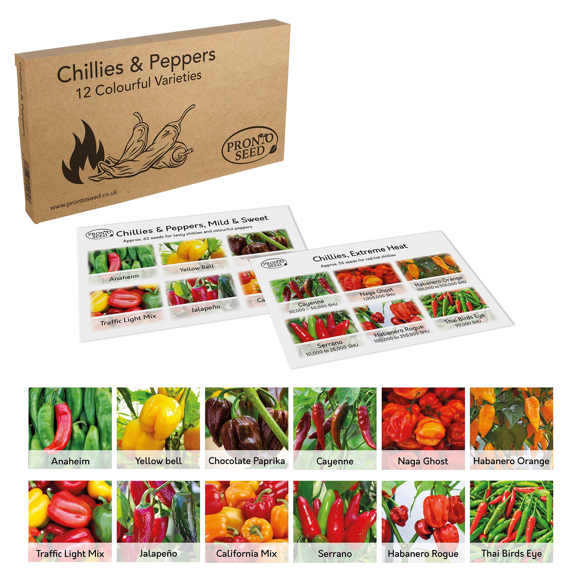 Chilli Pepper Seeds – 12 Varieties, 117+ Seeds | Pronto Seed