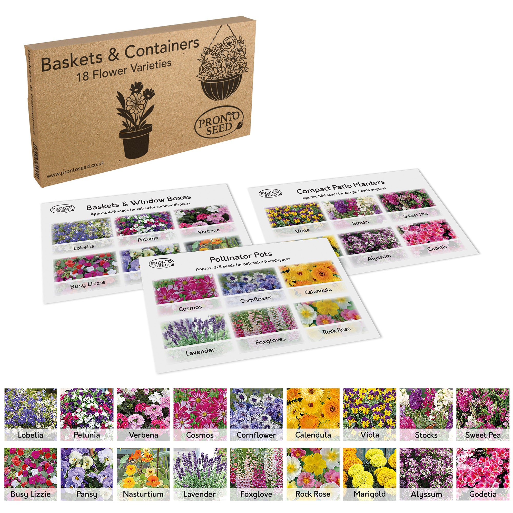 Flower Seeds – 14 Varieties, 1,400+ Seeds for Baskets & Pots – Pronto Seed