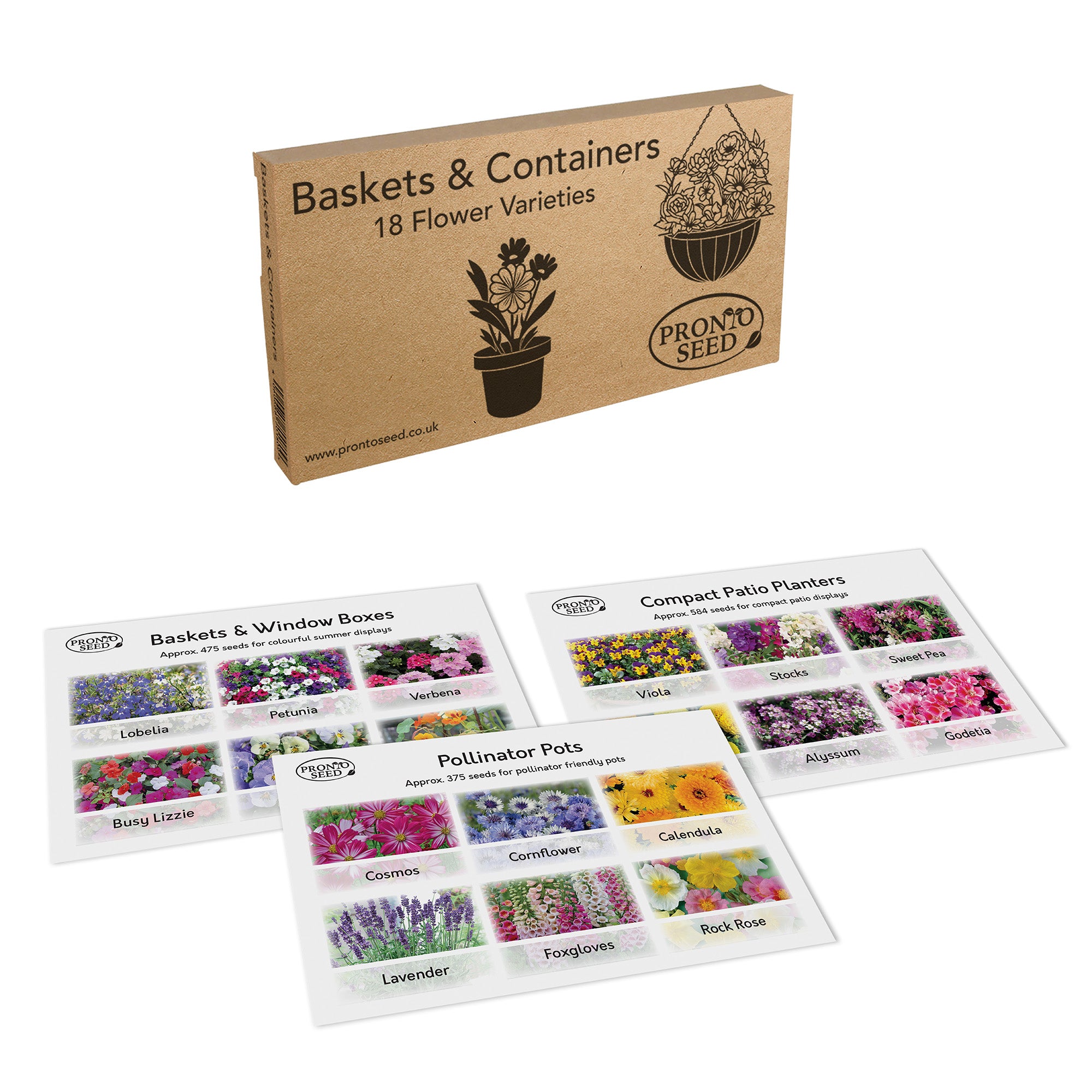 Flower Seeds – 14 Varieties, 1,400+ Seeds for Baskets & Pots – Pronto Seed